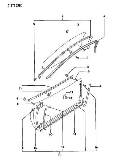 Door, Front Runs & Weatherstrips - 1991 Dodge Stealth