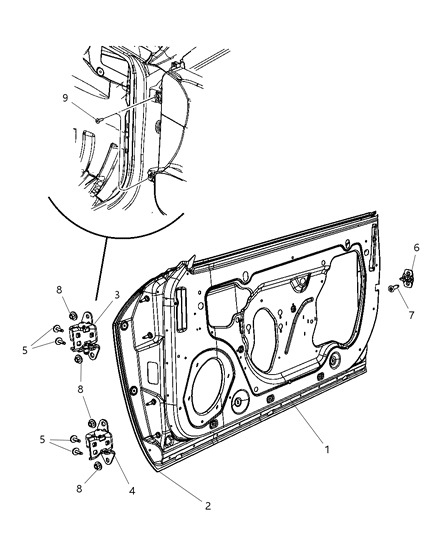 Front Door, Shell & Hinges - 2010 Dodge Challenger