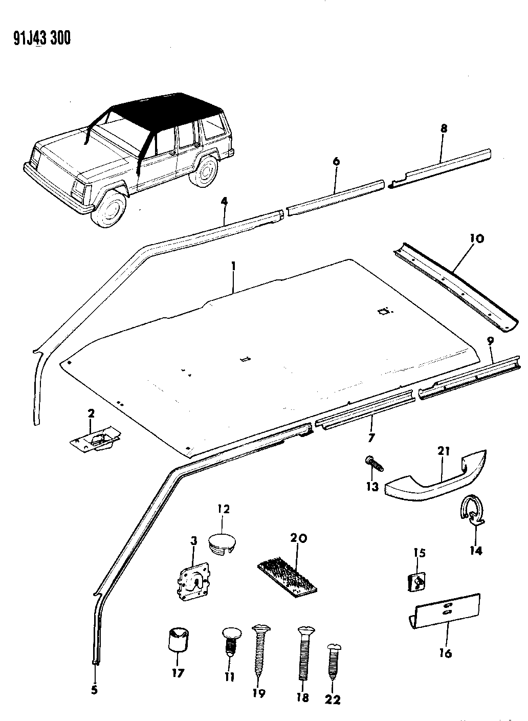 1993 Jeep Cherokee Headliner & Upper Trim Mouldings