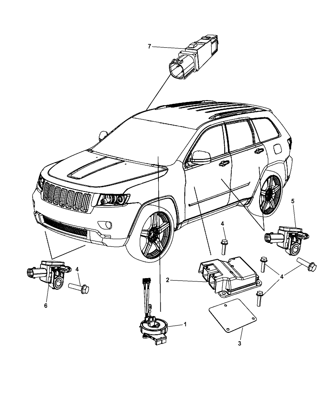 2018 Jeep Grand Cherokee Air Bag Modules Impact Sensor & Clock Springs
