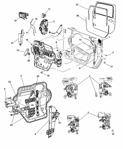 Front Door, Hardware Components - 2017 Jeep Wrangler