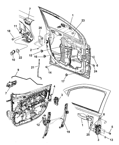 Front Door, Hardware Components - 2008 Dodge Caliber