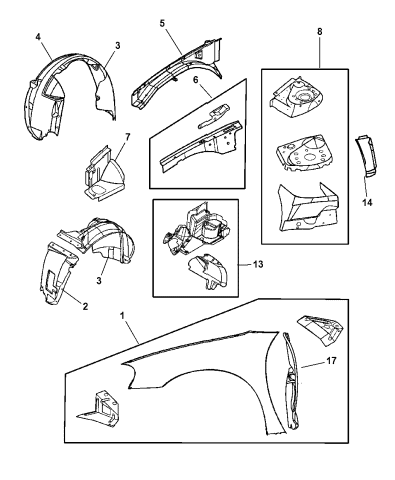 2005 Sebring Convertible Inner Fender Liner Parts Diagram