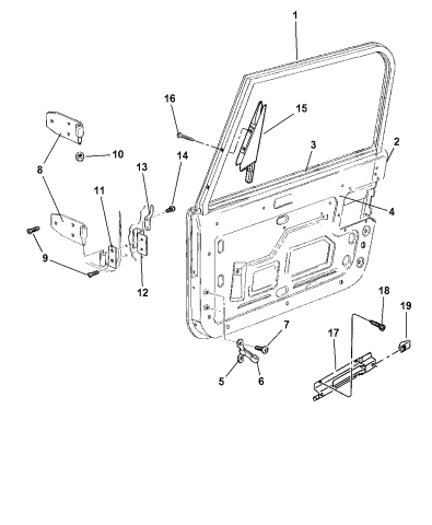 Door, Full Front Shell & Hinges - 1997 Jeep Wrangler